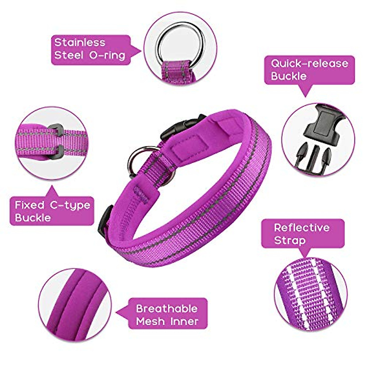 MASBRILL Reflective Dog Collar, Adjustable Nylon Pet Collars for Puppy Small Medium Large and Extra Large Dogs, with One Pet Training Clicker for Dogs Cats Behavioral Training