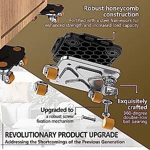 ONEON Furniture Mover Pro Set - Enhanced Dolly and Lifter with Custom TPE Wheels for Easy Furniture Lifting and Moving - Professional Tool for Effortless Furniture Transport (Black)