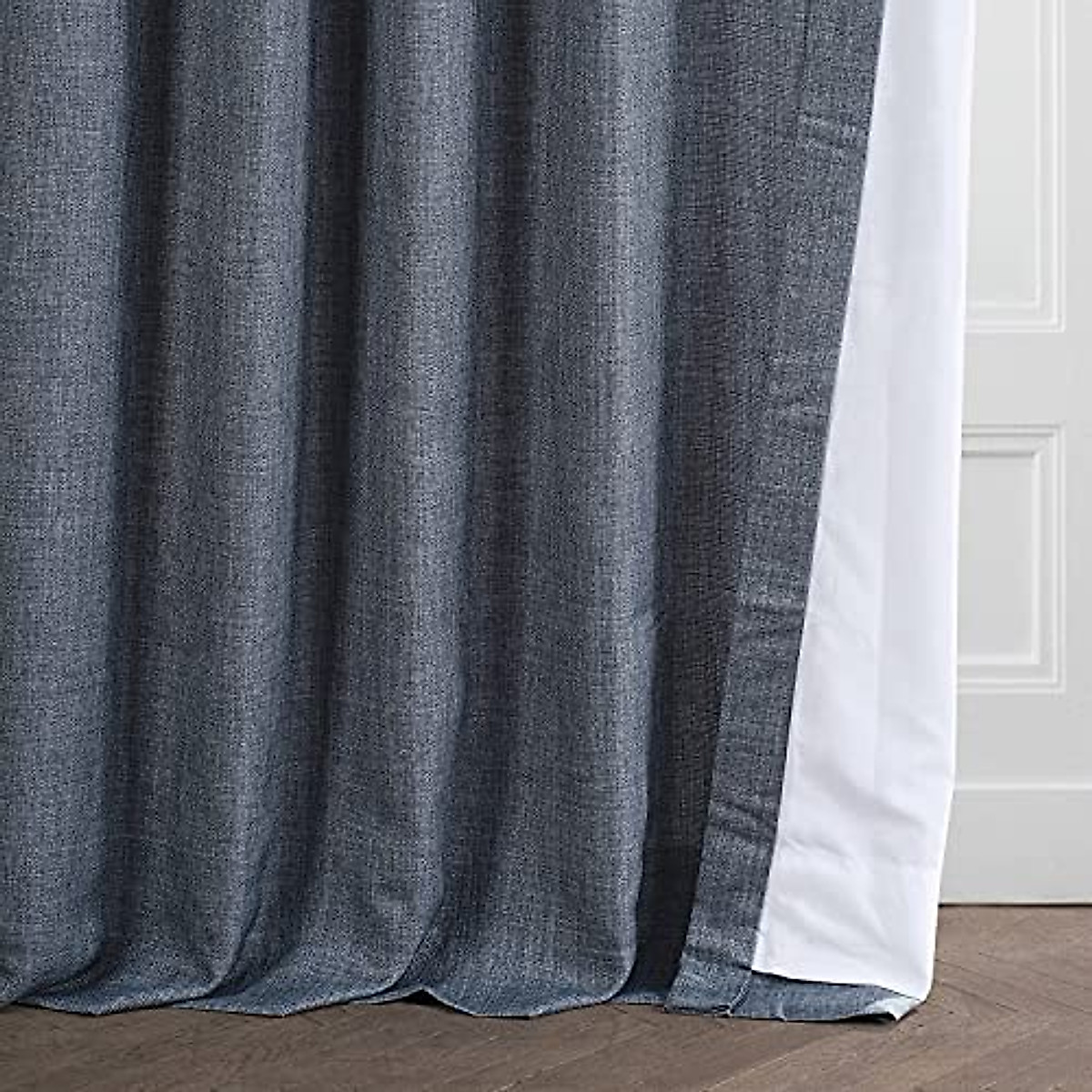 HPD HALF PRICE DRAPES Italian Linen Curtains for Bedroom & Living Room 96 Inches Long Room Darkening Curtains (1 Panel), 50W X 96L, Sweden Blue