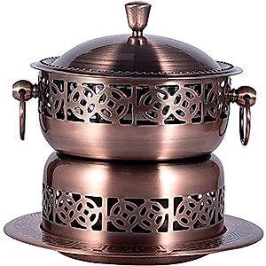 Chafing Dish Buffet Stainless Steel Food Warmer - Soup Pot Cookware with Alcohol Lamp - Shabu-Shabu Chinese Hot Pot -Great for Entertaining Restaurant (Color : Copper)