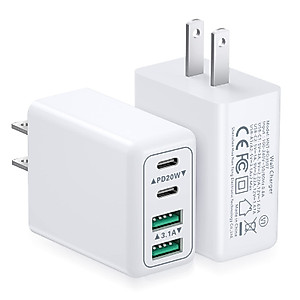 USB C Wall Charger[2 Pack], Costyle 40W 4 Port Fast Charging Block Double USB C Charger Dual Port QC & PD 3.0 Charger Block Multiport Type C Wall Plug for iPhone 15 14 13 12 11 Pro Max,Tablet-White