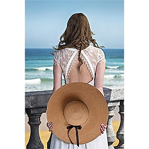 Womens Straw Hat Wide Brim Floppy Beach Sun Hat for Women UPF 50+ Adjustable Strap Vacation