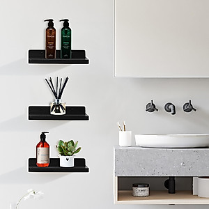 NIUBEST Small Floating Shelf,5 x 8.5 Inch,Set of 3 Small Wall Shelf for Bedroom Living Room Bathroom Kitchen Office (Black)