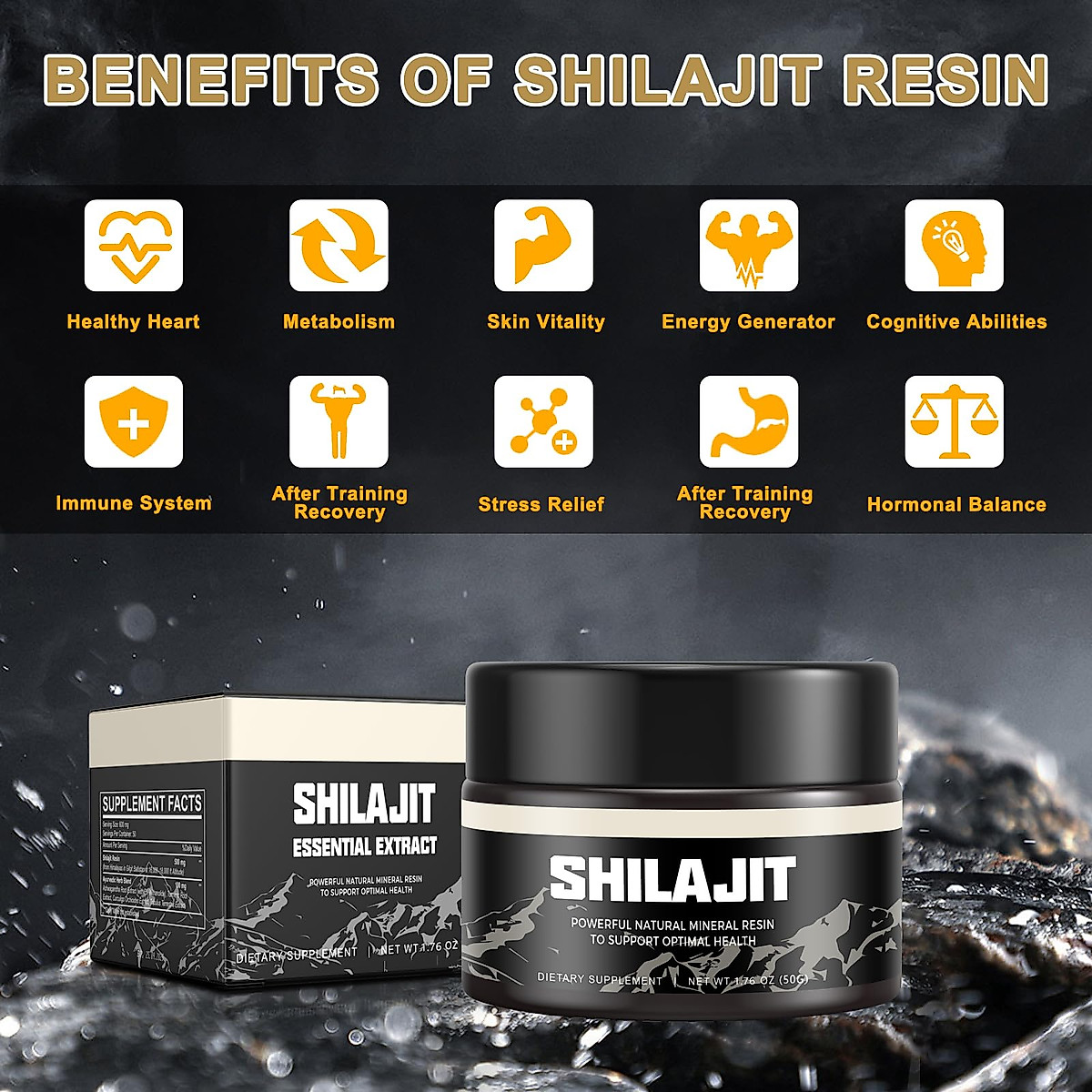 Shilajit Pure Himalayan Organic Shilajit Resin - Gold Grade 100% Shilajit Supplement - Natural Shilajit Resin with 85+ Trace Minerals & Fulvic Acid for Focus & Energy, Immunity, 50 Grams (2 Pack)