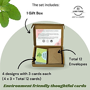 Habitage Seed Paper Birthday Greeting Cards - Set of 12 Eco-friendly Plantable Cards with Envelopes and Gift box | Variety Pack | Recycled Paper Embedded with Holy Basil seeds