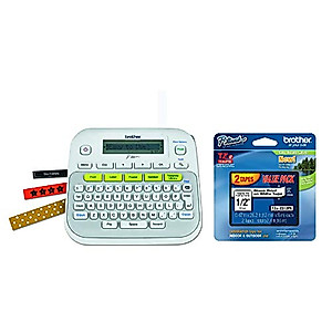 Brother Printer Compact Label Maker Value Pack with 2 Tapes (PT-D210)(TZE2312PK)