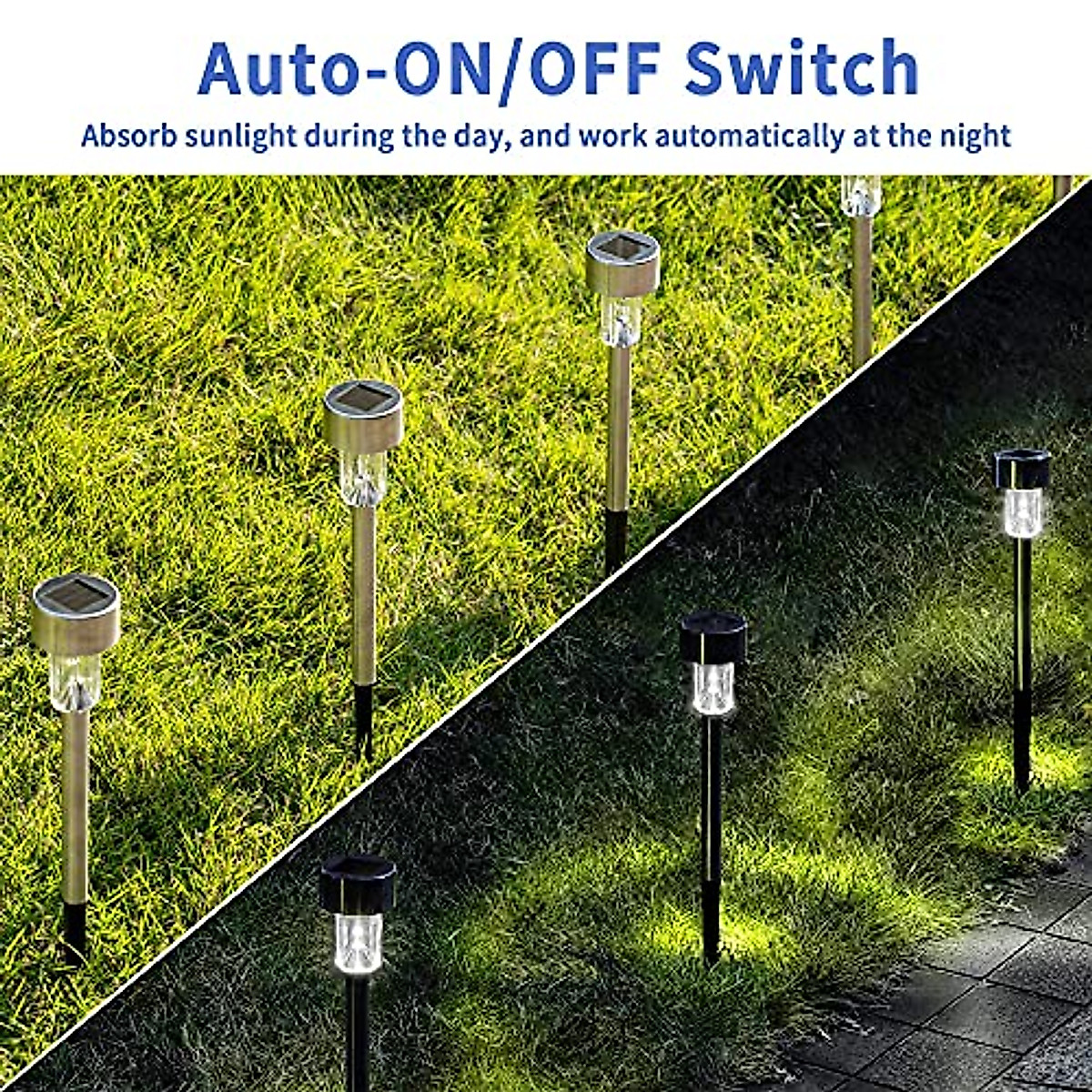 GIGALUMI Solar Pathway Lights 12 Pack, Stainless Steel IP44 Waterproof Auto On/Off Outdoor LED Pathway Landscape Solar Lights for Garden, Yard, Patio, Path and Walkway. (Cold White)