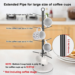 HarJue Mug Holder Tree, Coffee Cup Stand Holder, Thick Base Mug Rack for Kitchen Home Bar Cabinet, 9 Hooks (4-Tier, Matte Black)