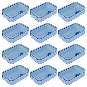 Goodma 12 Pieces Mini Rectangular Plastic Boxes Empty Storage Organizer Containers with Hinged Lids for Small Items and Other Craft Projects (Blue, 3.3 x 2.2 x 1 inch)