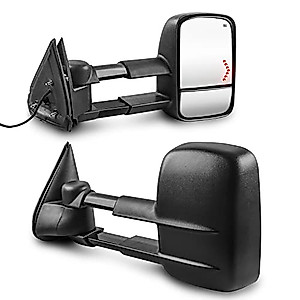 MOSTPLUS Power Heated Towing Mirrors Compatible for 2003-2006 Chevy Silverado Suburban Tahoe GMC Serria Yukon with Arrow Signal Light, Manul Telescoping (Set of 2) (Black)