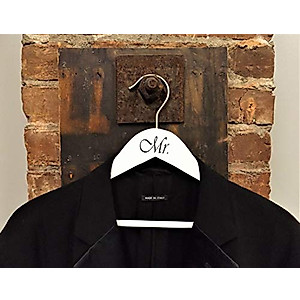 NAHANCO MRMRS20117WH Bridal Hanger Set, White Wood Hangers with Black Imprint (Mr. and Mrs.), 17” (2 Piece Set)