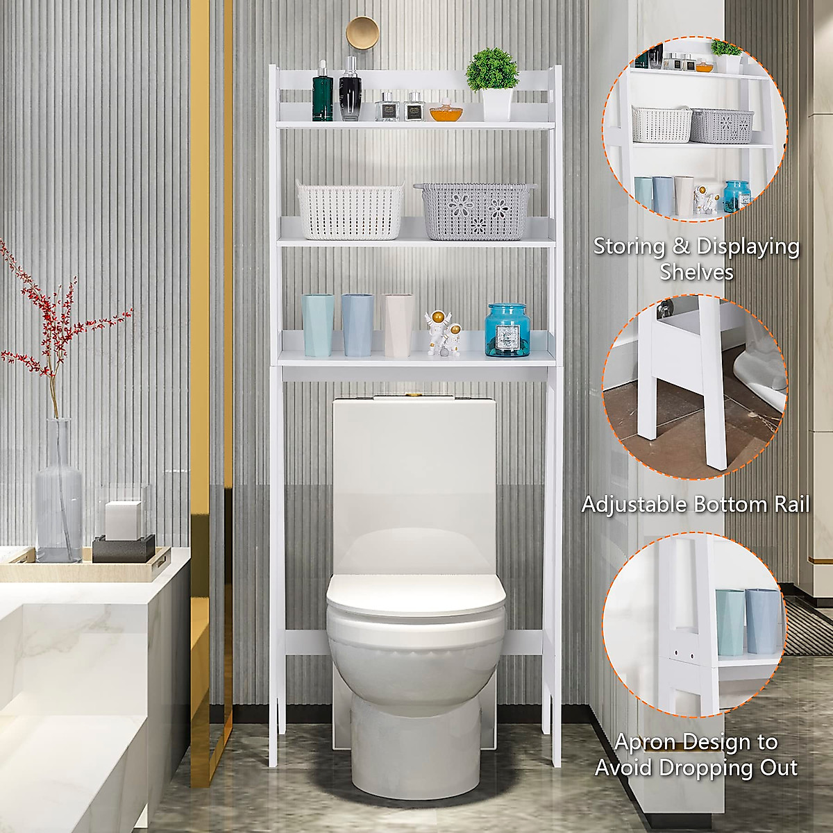 ZENY 3-Tier Over-The-Toilet Space Saver Organizer Rack, Over The Toilet Storage, Freestanding above Toilet Stand for Bathroom, Restroom, Laundry, White