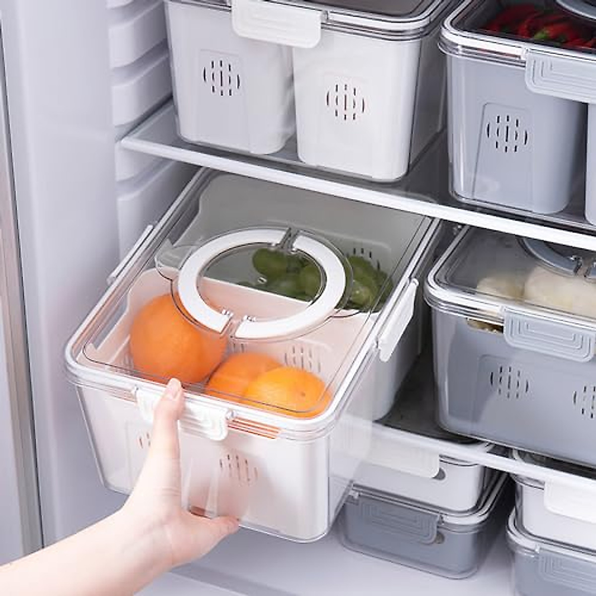 Quincry Fridge Organizer with Lids，Stackable Refrigerator Organizer Bins, Removable Containers for Food and Storage，For Fruit,Refrigerator Tissue,Vegetables,Food And Beverages (4 Compartments-White)