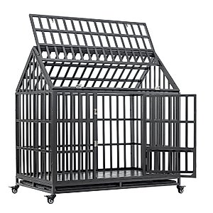 Heavy Duty Dog Crate,XXL Dog Crate,Large Dog Crate,Indestructible Dog Cage Large Dogs 48 Inch,Impact Dog Crates for Large Dogs,Steel Dog Crate,Giant Dog Crate,Crate with Roof & Window on Roof