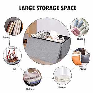Giantex Folding Storage Ottoman 30 Inches W/Lift Top, 80L Large Storage Space and Padded Seat Bed End Bench Storage Chest for Living Room Bedroom Hallway Entryway Fabric Shoe Bench Footrest (Sliver)