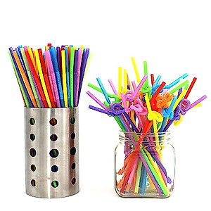 ALINK 200 Extra Long Flexible Straws + 500 Solid Color Party Straws