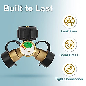 SHINESTAR Propane Tank Splitter with Gauge, Propane Y Splitter for BBQ Grills, Camping Stoves, Gas Burners, Heater and More