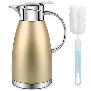 61oz Coffee Carafe Airpot Insulated Coffee Thermos Urn Stainless Steel Vacuum Thermal Pot Flask Dispenser for Coffee, Hot Water, Tea, Hot Beverage - Keep 12 Hours Hot, 24 Hours Cold (Gold) …