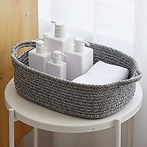 Woven Cotton Rope Storage Basket, Cube Changing Table Organizer for Closet Towels, Baby Nursery Bin, Small Dog Cat Toy Box, Gift Baskets empty (14.5"x 11"x 5") by CIKI HOME