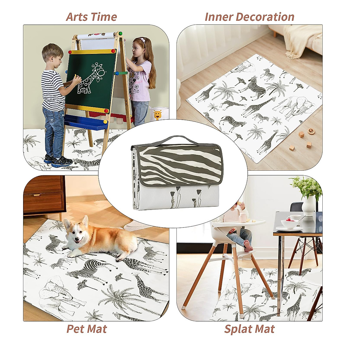 Insular Baby Splat Mat for Under High Chair/Arts/Crafts, Anti Slip and Waterproof Splash Mat for Floor, Portable Picnic Mat, 51x51 Inch, Safari