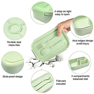Jeopace Bento Box for Kids, Light Green, Meal Holder, Plastic, 900 ml Capacity, Microwave Safe, Leakproof, Portable, Durable