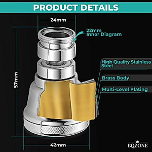BQZONE Kitchen Faucet Sprayer Head For Replacement 360° Rotatable Faucet Swivel Adaptor Moveable Kitchen Tap Head High Pressure Booster Easy to Wash Dishes,Vegetables and Fruits(Solid Brass)