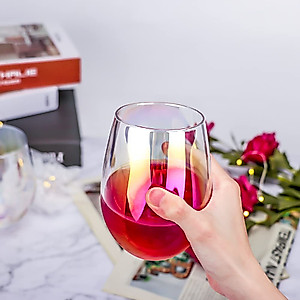 Gutsdoor Wine Glasses Large Stemless Wine Glasses 18.9 Ounce Set of 4 Iridescent Glasses All-Purpose Drinking Wine Beverage Glasses for Red White Wine, Water, Beer, Juice, Whiskey & Bar Decor