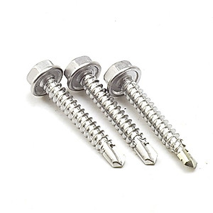Stainless #8 Hex Washer Head Self Drilling Sheet Metal Tek Screws with Drill Point(1/2" to 2-1/2" Lengths),100 Pieces (#8 x 3/4"(M4.2 x 19mm))