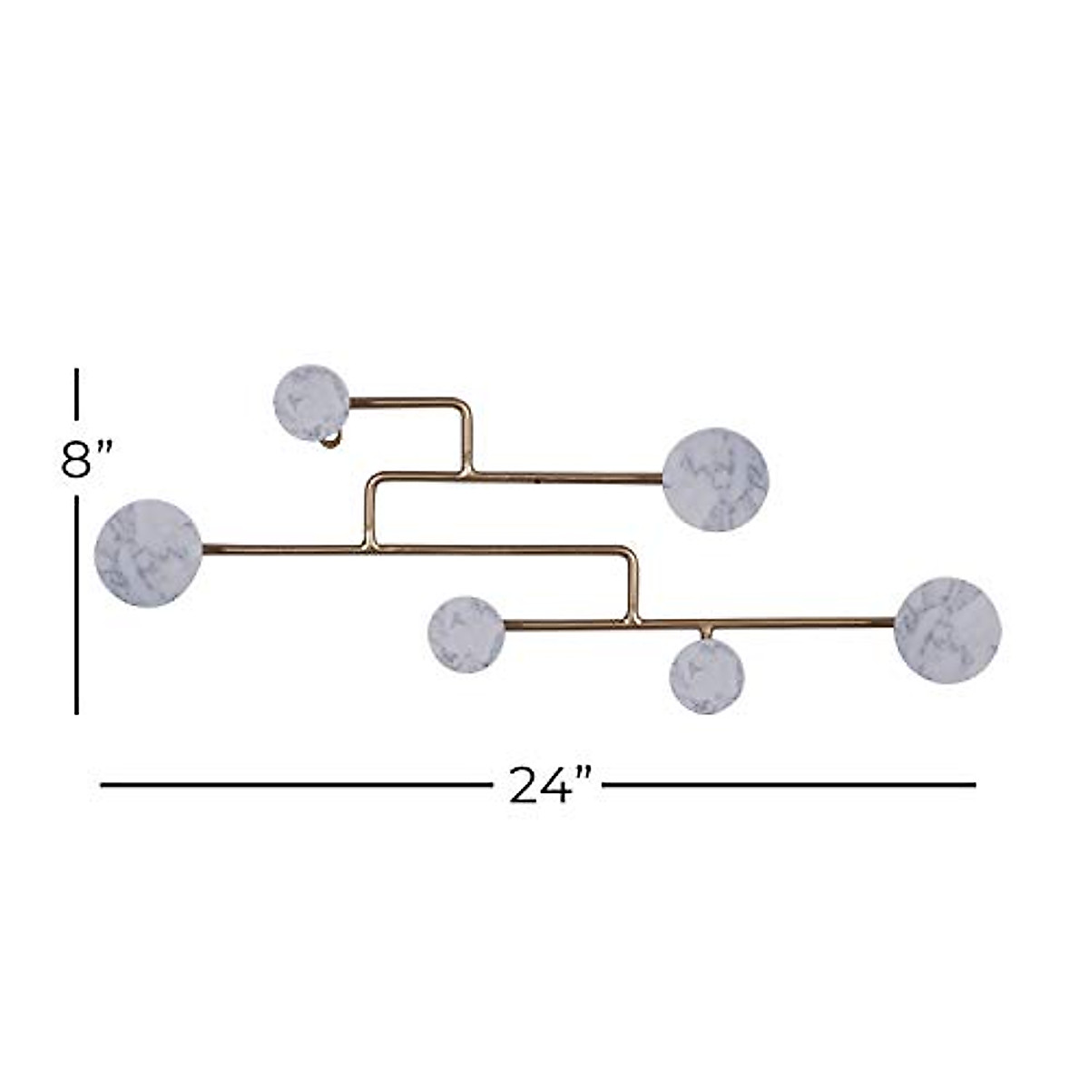 Deco 79 Wood 6 Hangers Wall Hook, 24" x 2" x 7", Gold