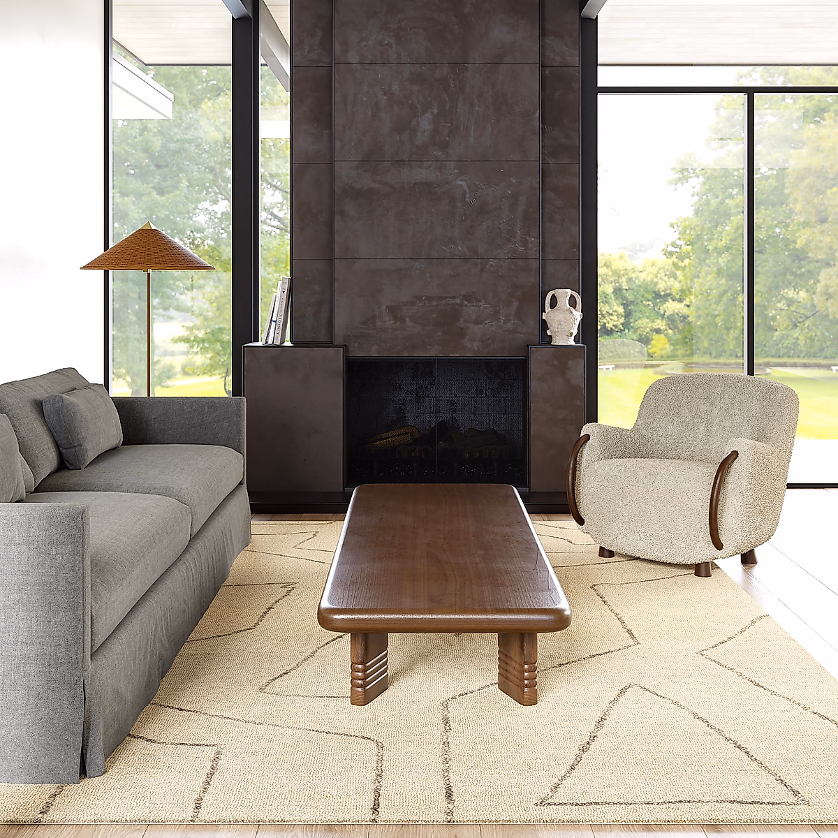 Rugs USA x Arvin Olano Mulholland Textured Wool Area Rug Area Rug, 9x12, Cream