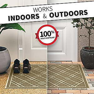SlipToGrip Universal Door Mat, Plaid Design - Khaki, 42 x 35 - Anti Slip, Durable and Washable, Outdoor and Indoor Floor Welcome Mat Door Mat Entry -Rug for Garage, Patio, Front Door, Dust Absorbent