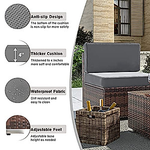 Amopatio 5 Pieces Patio Furniture Set All Weather Outdoor Sectional Sofa, Outdoor Modern Small Sectional Furniture Wicker Couch with Coffee Table, Thicken Grey Anti-Slip Cushions, Waterproof Cover