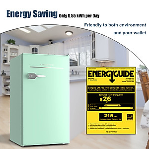 Frestec Mini Fridge with Freezer,Small Refrigerator,Mini Fridge for Bedroom,3.1 Cu Ft Single Door Compact,Energy Saving,Low Noise,Mini Fridge for Office (Retro Green with Handle）