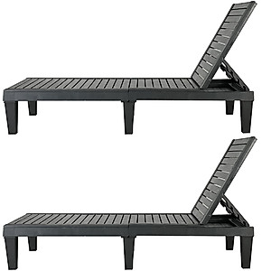 BTEXPERT Foldable Patio Chaise Outdoor Lounge Chair Folding Sun Bed Patio Lounger Reclining Couch Adjustable Backrest for Pool Beach Deck Sunbathing Waterproof Black Set of 2