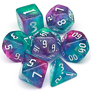Haxtec 14PCS Glitter DND Dice Set Purple Blue Polyhedral RPG Dice for Dungeons and Dragons Gift