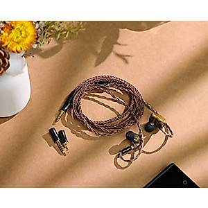 Linsoul Tripowin Amber 32AWG OFC Oxygen Free Cable HiFi IEM Cable with Interchangeable 2.5mm/3.5mm/4.4mm Plug, PVC Sleeve Replacement Cable for Audiophile (2pin, Amber)