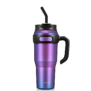 Zibtes 40oz Insulated Tumbler With Lid and Straws, Stainless Steel Double Vacuum Coffee Tumbler With Handle, Keeps Drinks Cold up to 34 Hours or Hot for 12 Hours(Twilight 1 pack)