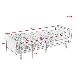 POCIYIHOME Futon Sleeper Sofa Adjustable Back and Two Pillows, Modern Chaise with Conical Wood Legs, Contemporary Home Furniture for Living, Bedroom,Office,Waiting Room, Polyester, Light Grey