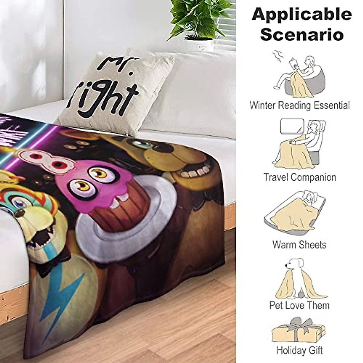 GIMCJOK Custom Five Horror Nights Video at Game Freddy's Throw Blanket, Flannel Fleece Halloween Blankets and Throws for All Seasons, Anti-Static Air Conditioned Blanket 40"x50"