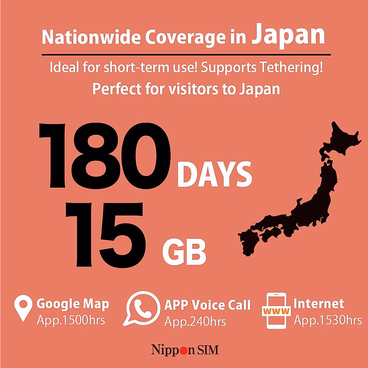 Japan Data Only SIM Card 180 Days | 15GB High-Speed 4G LTE + Unlimited Data at Reduced Speed | No Roaming Needed for Faster, Safer Access | Hotspot tethering Supported | Docomo Network | Made in Japan