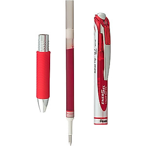 Pentel EnerGel Liquid Gel Ink Pens 0.7 mm - Pack of 5 Red Deluxe RTX Energel Pens with 3 Refills