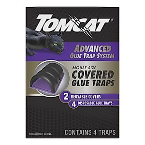 Tomcat Advanced Glue Trap System Mouse Size Covered Glue Traps with 2 Reusable Covers and 4 Disposable Glue Traps