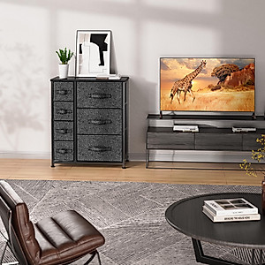 Pipishell Fabric Dresser with 7 Drawers, Storage Tower Drawer Dresser for Bedroom, Closets, Bedroom, Nursery Room, Hallway, Entryway, with Wood Top and Easy Pull Handle