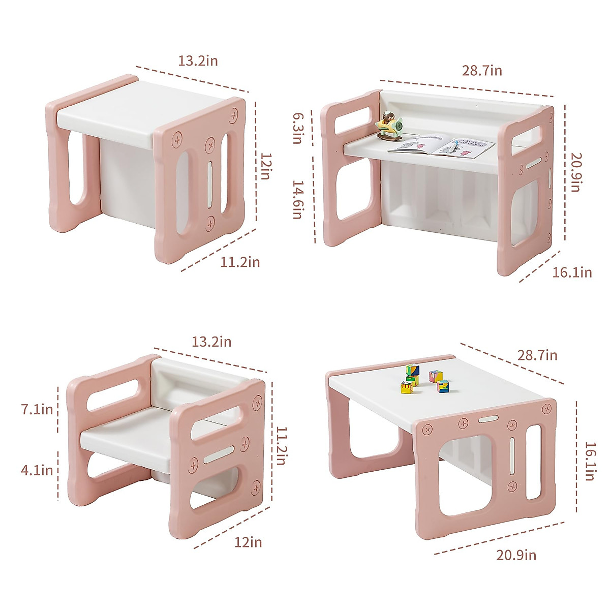 Hulaibit Kids Table and 2 Chairs Set, Montessori Weaning Table and Chairs for Toddlers Age 1-6, Plastic Activity Table for Reading/Eating/Playing, Gift for Boys & Girls, Pink