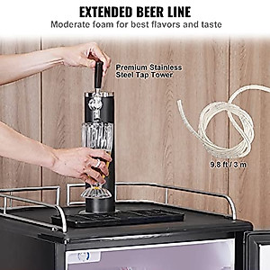 VEVOR BF152-1 Kegerator, Single Tap Draft Beer Dispenser, Full Size Keg Refrigerator with Shelves CO2 Cylinder, Drip Tray & Rail, 32°F-50°F Temperature Control, Holds 1/6, 1/4, 1/2 Barrels, Black