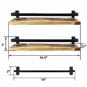 MY RUSTIC Floating Shelves for Wall Mounted with Rails Decorative Storage Shelves for Kitchen, Bathroom, Matte Black Metal Frame - Set of 2