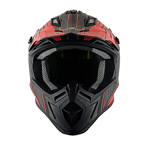 1Storm Adult Motocross Helmet BMX MX ATV Dirt Bike Downhill Mountain Bike Helmet Racing Style H637 + Motorcycle Bluetooth Headset: Storm Red