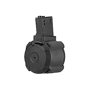 GoldenBall x Sentinel Gears 1200 Rounds Electric Winding Polymer Drum Airsoft Magazine for M4 AEGs, Battery & Charger Included - Black