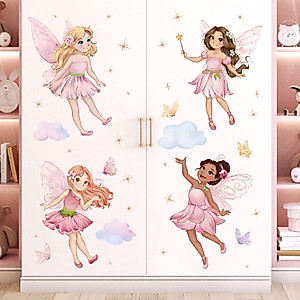 wondever Fairy Wall Stickers Elves Butterfly Girls Peel and Stick Wall Art Decals for Girls Bedroom Kids Room Baby Nursery