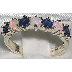 LetsBuyGold 925 Sterling Silver Natural Opal & Sapphire Womans Wedding Ring - Size 5.5